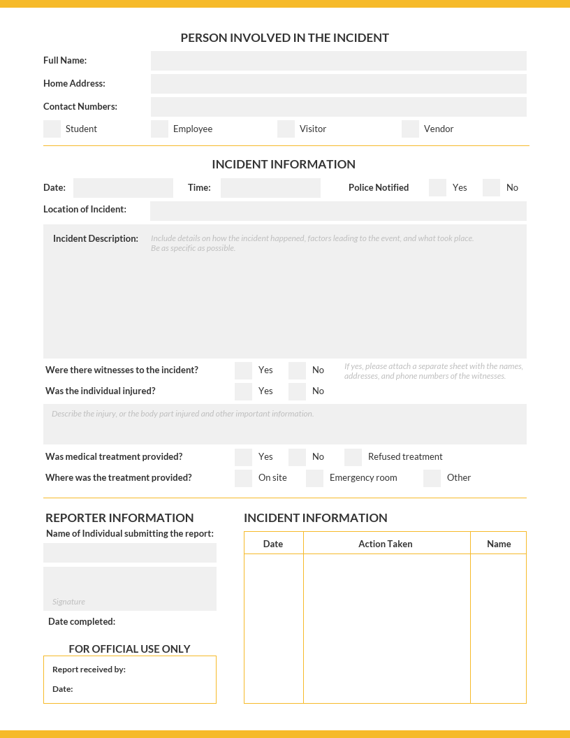 Incident Report Log Template